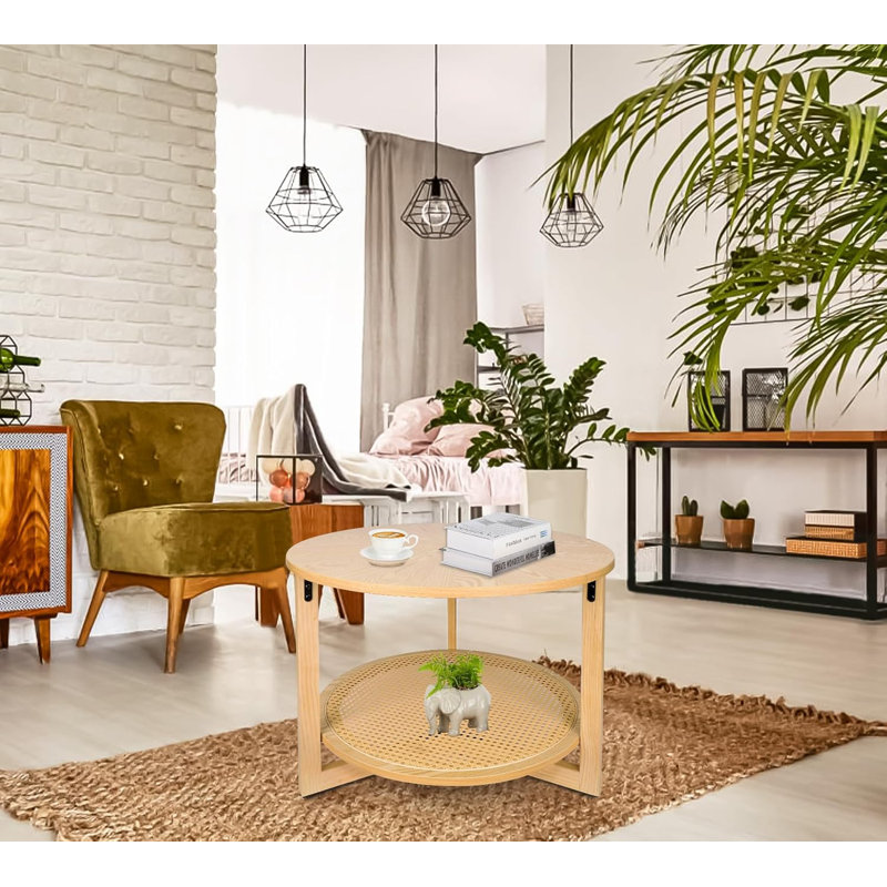 Bay Isle Home Rattan Round Coffee Tables For Living Room Coffee Table With Storage Wooden Circle Center Tea Table Boho Wicker Livingroom Furniture Small Coffee Table For Small Spaces Wayfair